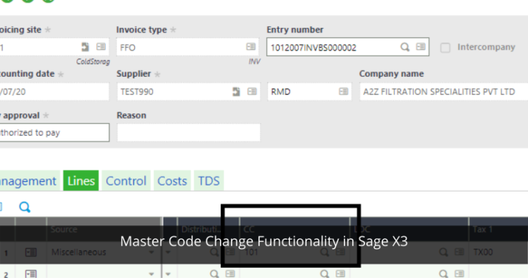 Master Code change Functionality in Sage X3
