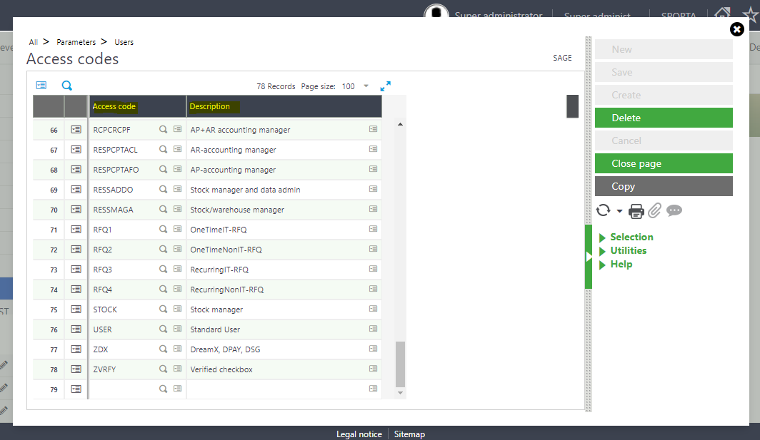 Access Code and Its Restriction at Transaction Level