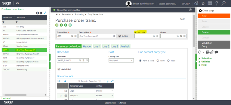 Access Code and Its Restriction at Transaction Level