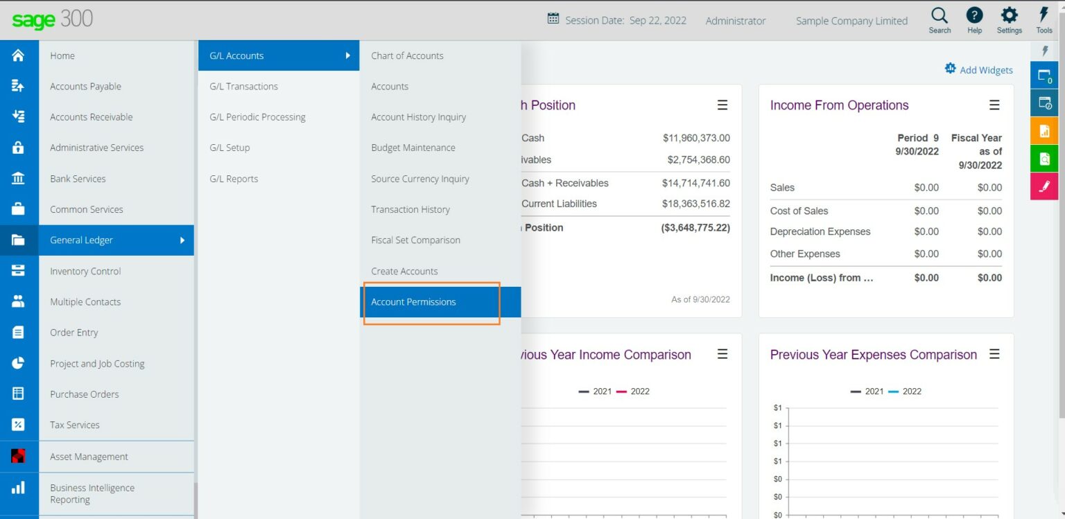 GL Security in Sage 300 Web Screen - Sage Software