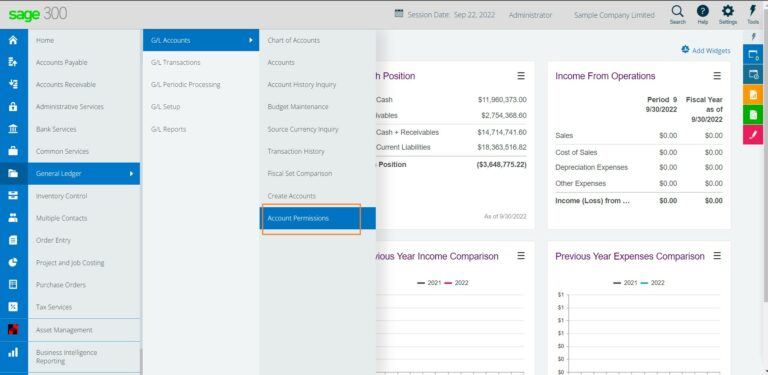GL Security in Sage 300 Web Screen - Sage Software