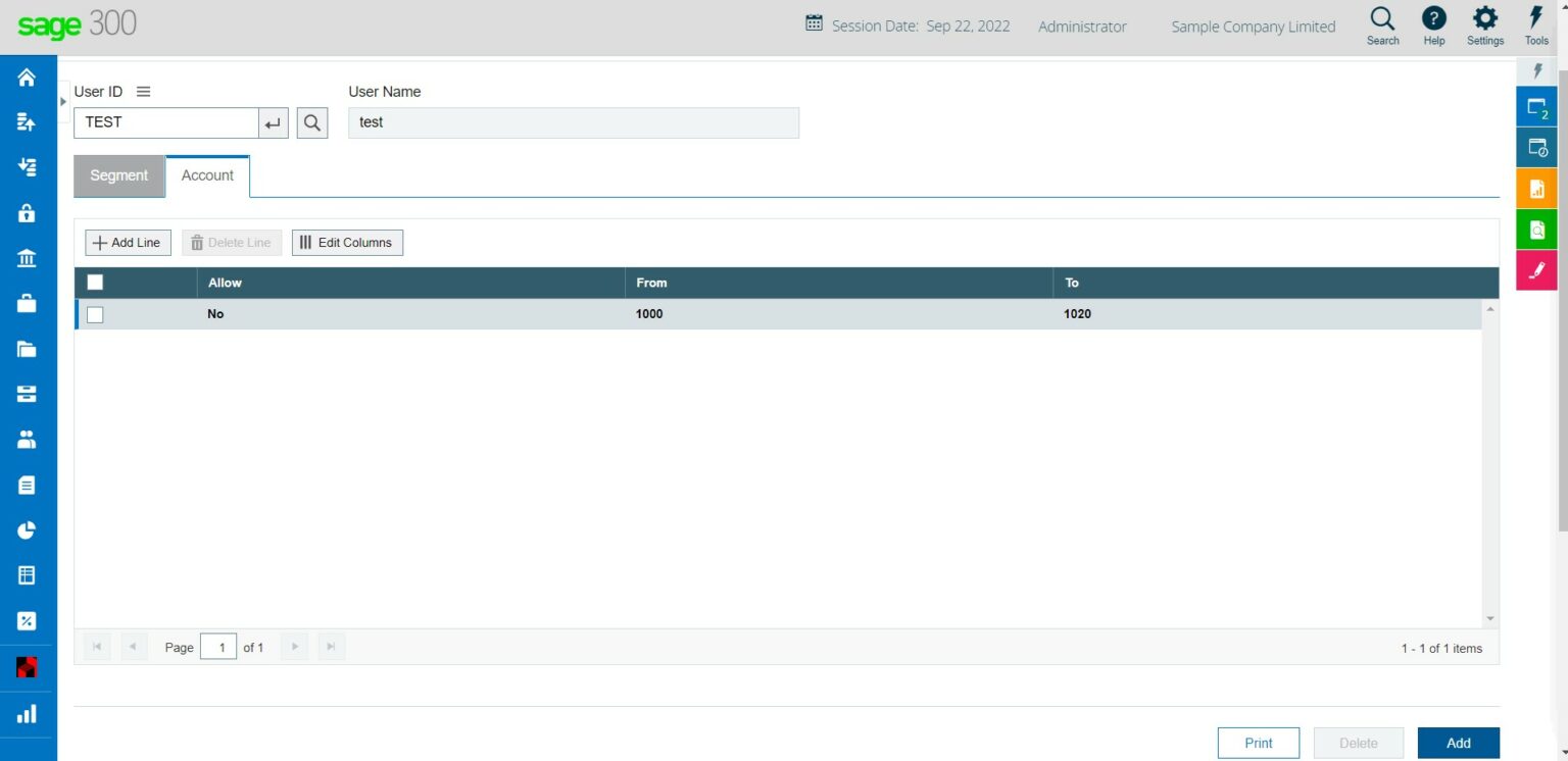 GL Security in Sage 300 Web Screen - Sage Software