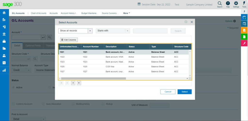 GL Security in Sage 300 Web Screen - Sage Software