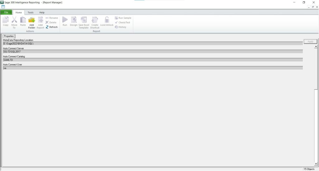 Object Window not visible in Sage 300 Intelligence Reporting