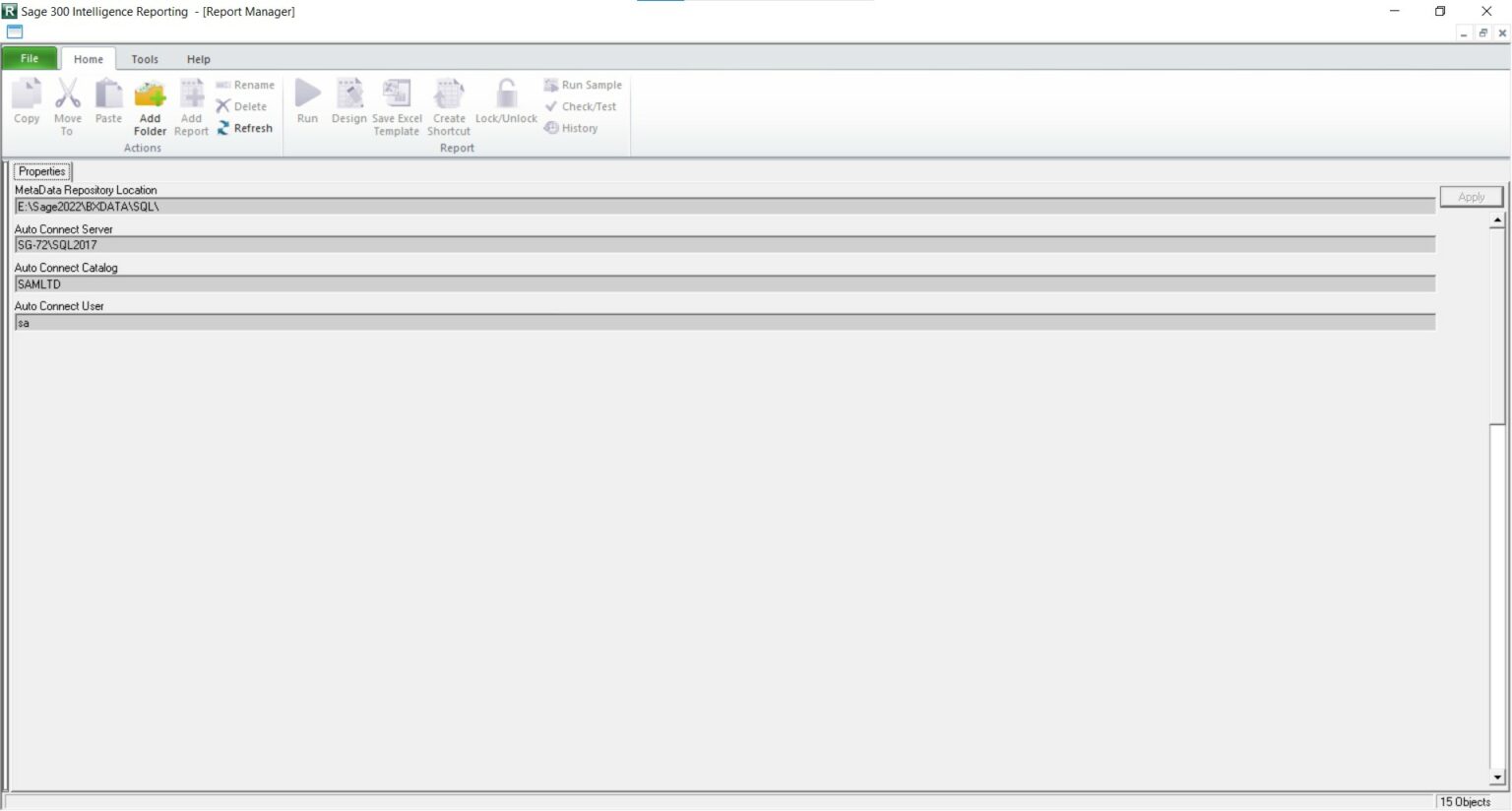 Object Window not visible in Sage 300 Intelligence Reporting