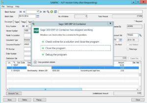 Sage 300 ERP UI Container has Stopped Working