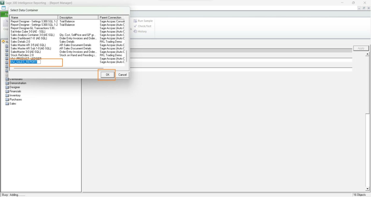 How to configure SQL query to create BI Report - Sage 300