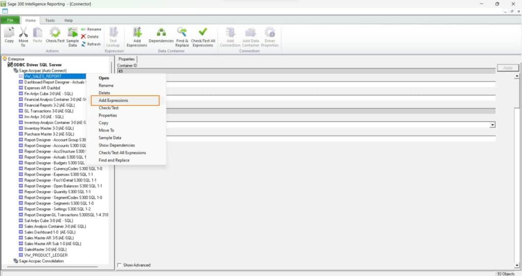 How to configure SQL query to create BI Report - Sage 300