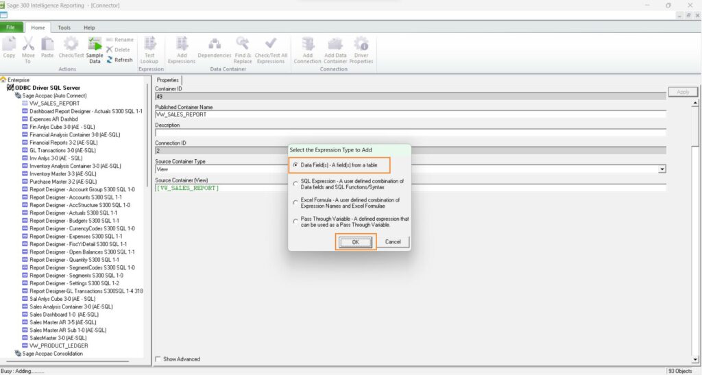 How to configure SQL query to create BI Report - Sage 300