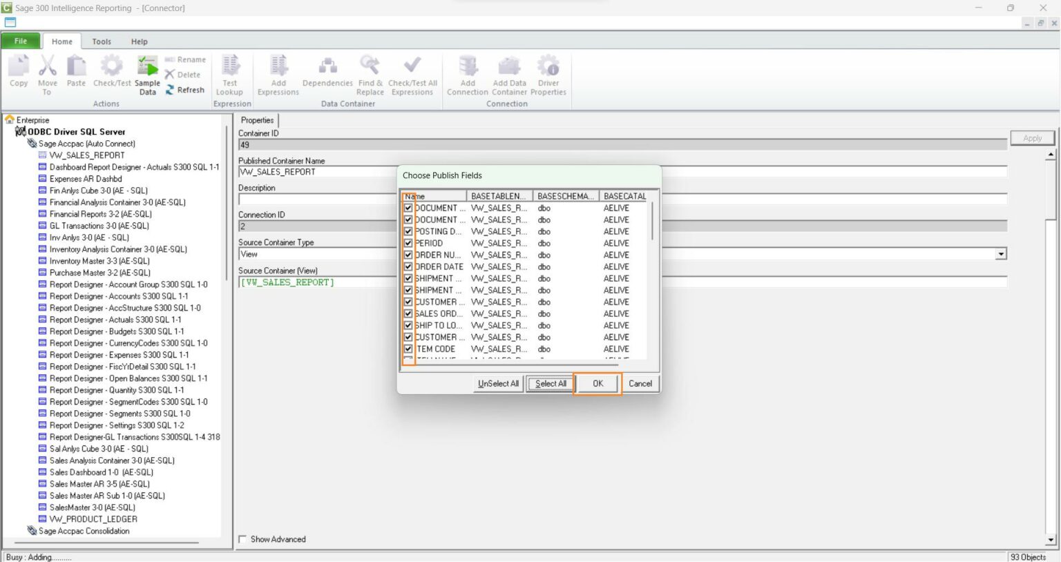 How to configure SQL query to create BI Report - Sage 300