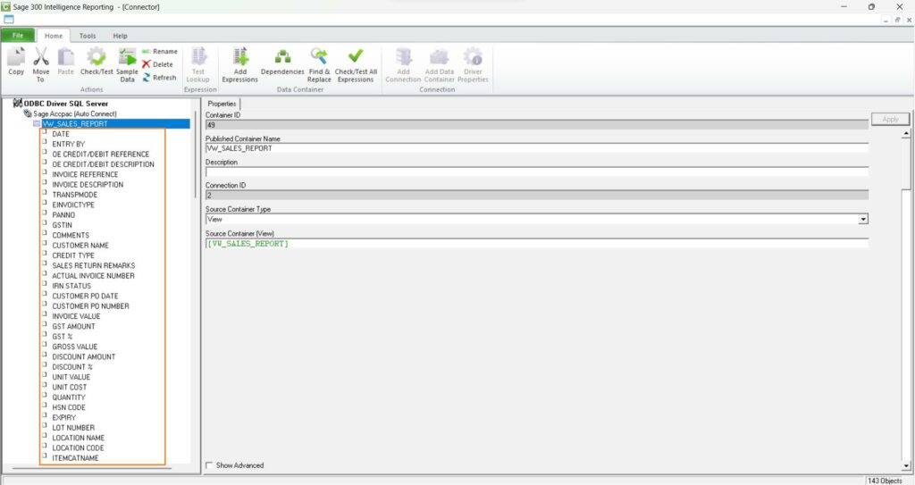 How to configure SQL query to create BI Report - Sage 300