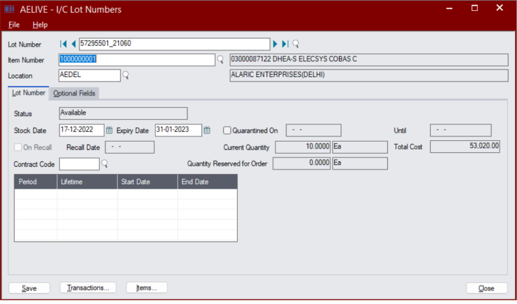 Sage 300 : How to view or edit details for a Lot Number