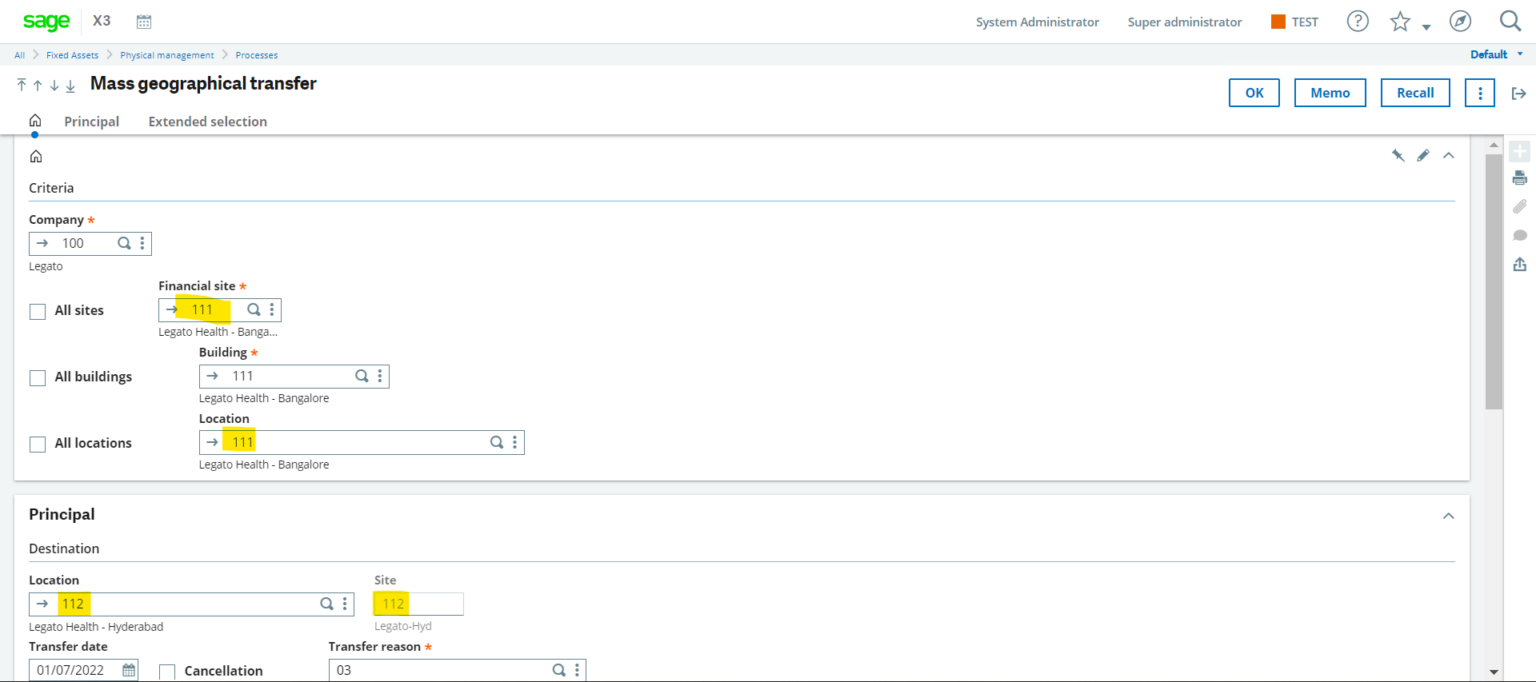 Mass Transfer of Asset in Sage X3 - Sage Software