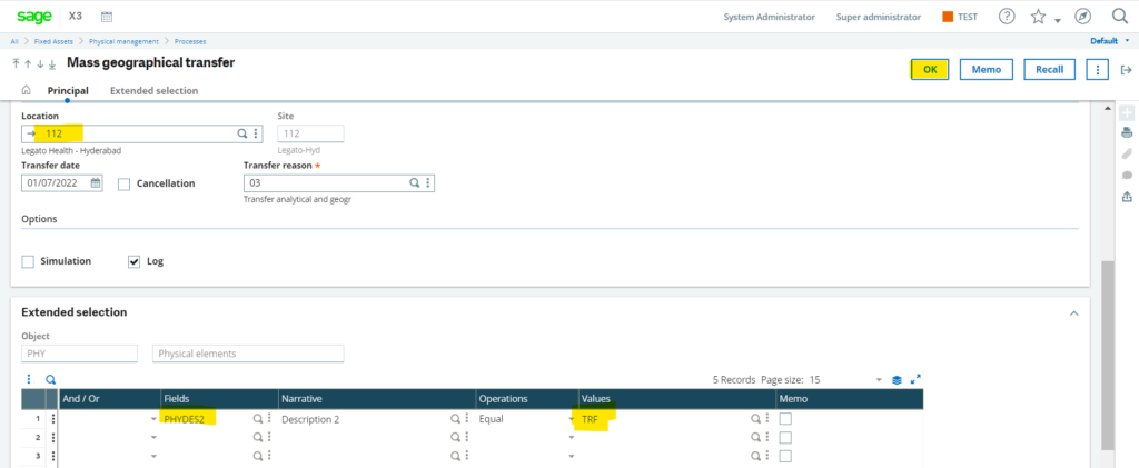 Mass Transfer of Asset in Sage X3 - Sage Software