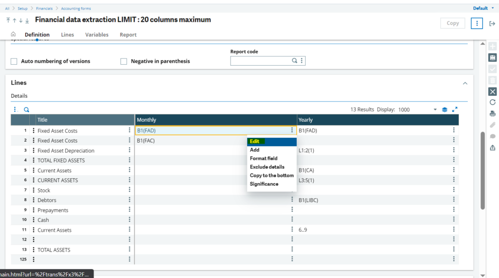 Financial Data Extraction functionality in Sage X3