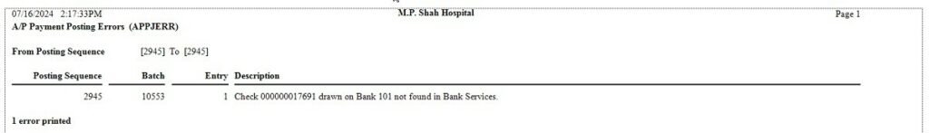 Check Not Found in Bank Services - Sage 300 - Sage Software